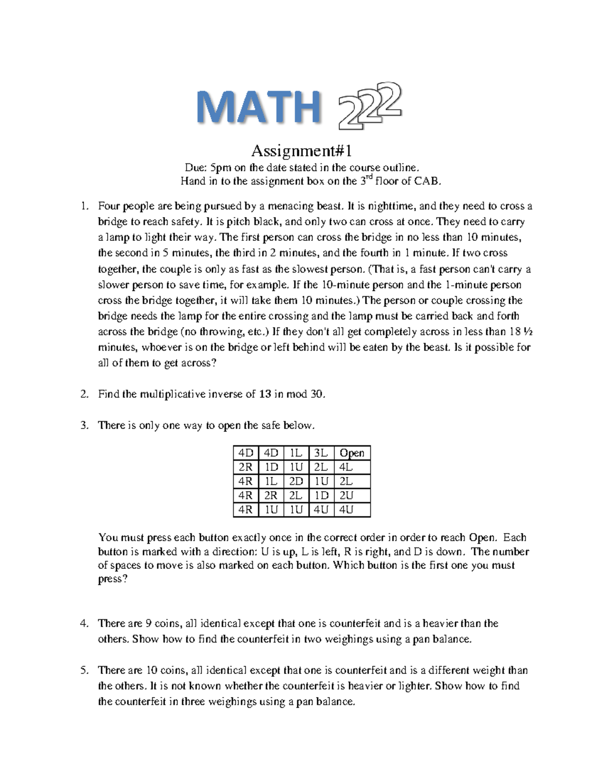 assign1 (1) - assign 1 - MATH Assignment# Due: 5pm on the date stated ...