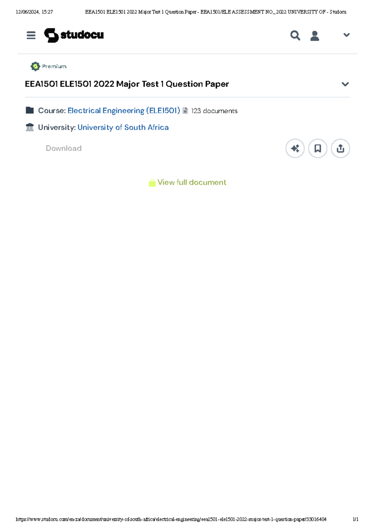 EEA1501 ELE1501 2022 Major Test 1 Question Paper - EEA1501 ELE ...