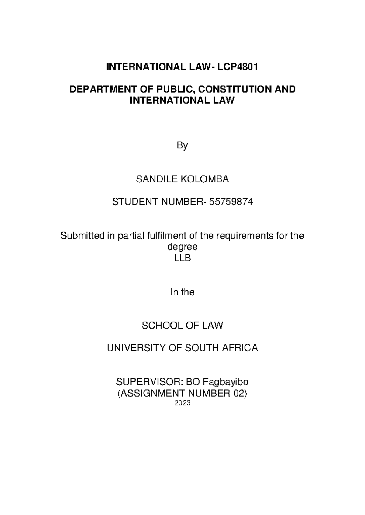 ASS 2- Final - INTERNATIONAL LAW- LCP DEPARTMENT OF PUBLIC ...
