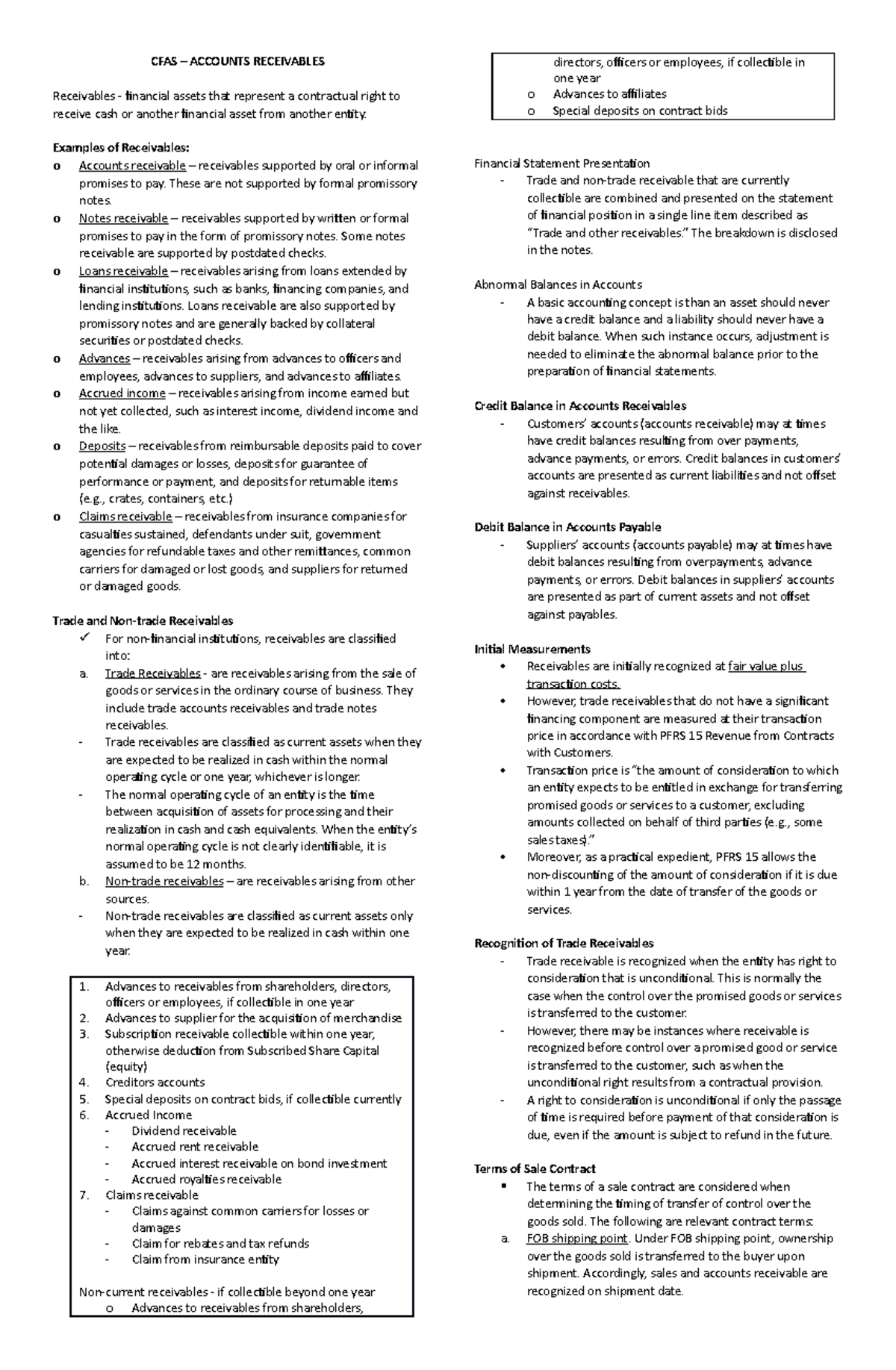Accounts Receivable - IA1 - CFAS – ACCOUNTS RECEIVABLES Receivables - financial assets that ...