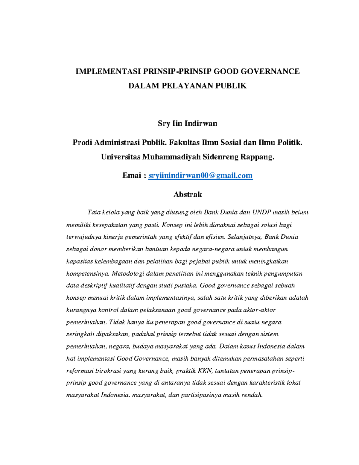 GOOD Governance 2 2 - Tugas - IMPLEMENTASI PRINSIP-PRINSIP GOOD GOVERNANCE DALAM PELAYANAN ...