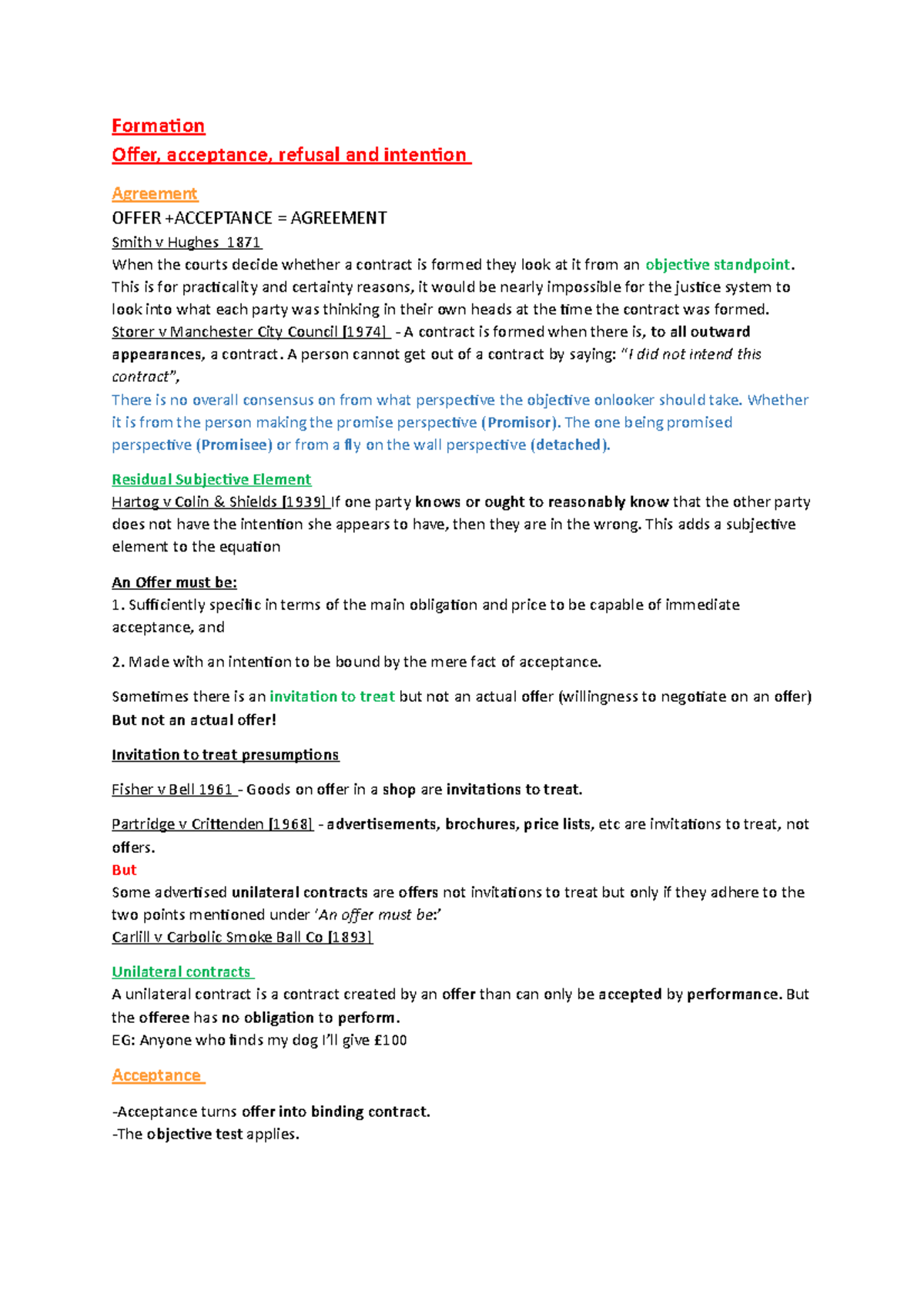 Formation Acceptance Intent - LAW-4006B - UEA - Studocu