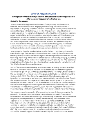 3003PSY 2023 Information Sheet-3 - 3003PSY Assignment 2023 Investigation of the relationships ...