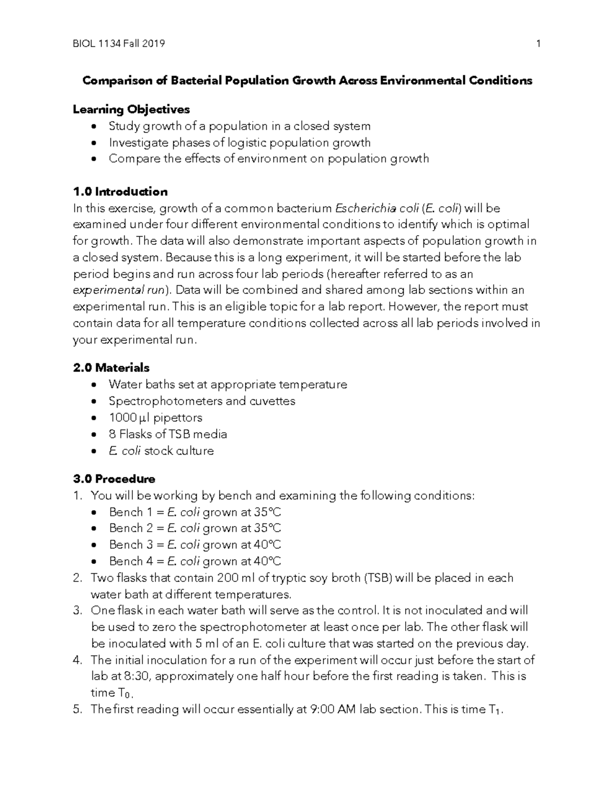 9 10 BIOL 1134 Bacterial Population Growth F22 - BIOL 1134 Fall 2019 1 ...