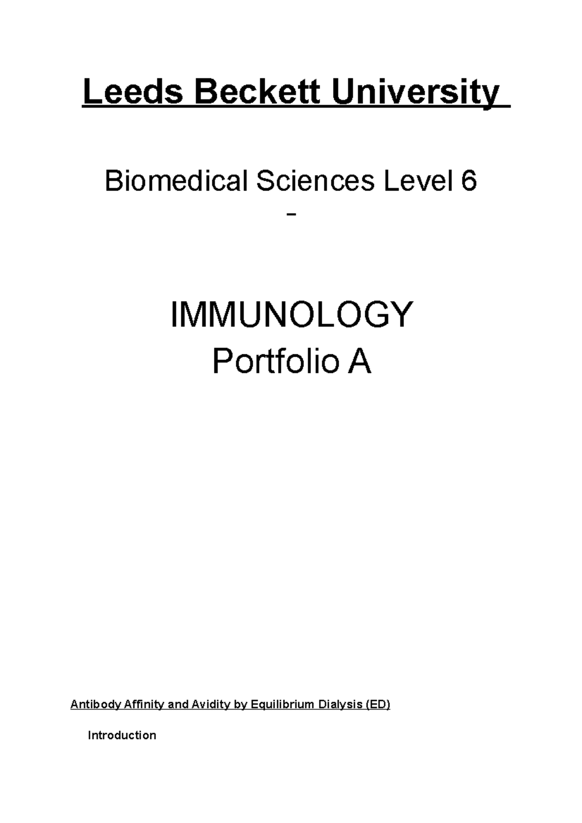 Portfolio Part A - Leeds Beckett University Biomedical Sciences Level 6 ...