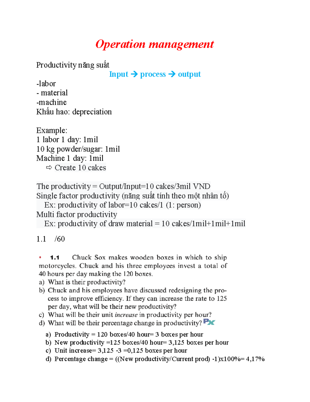 Operation management-exxercise - Operation management Productivity năng ...