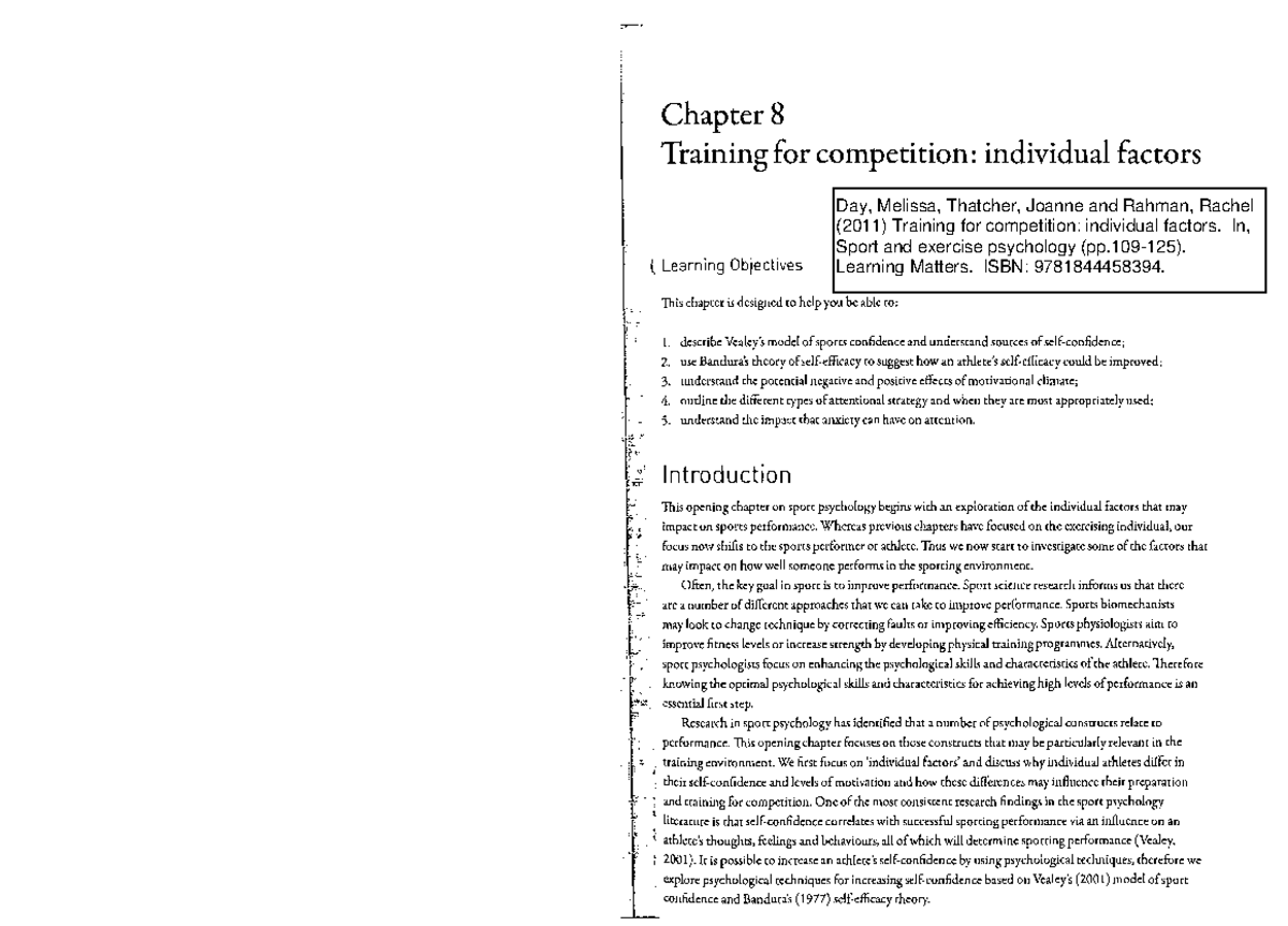 Training for comp, individual factors - Chapter 8 Training for ...