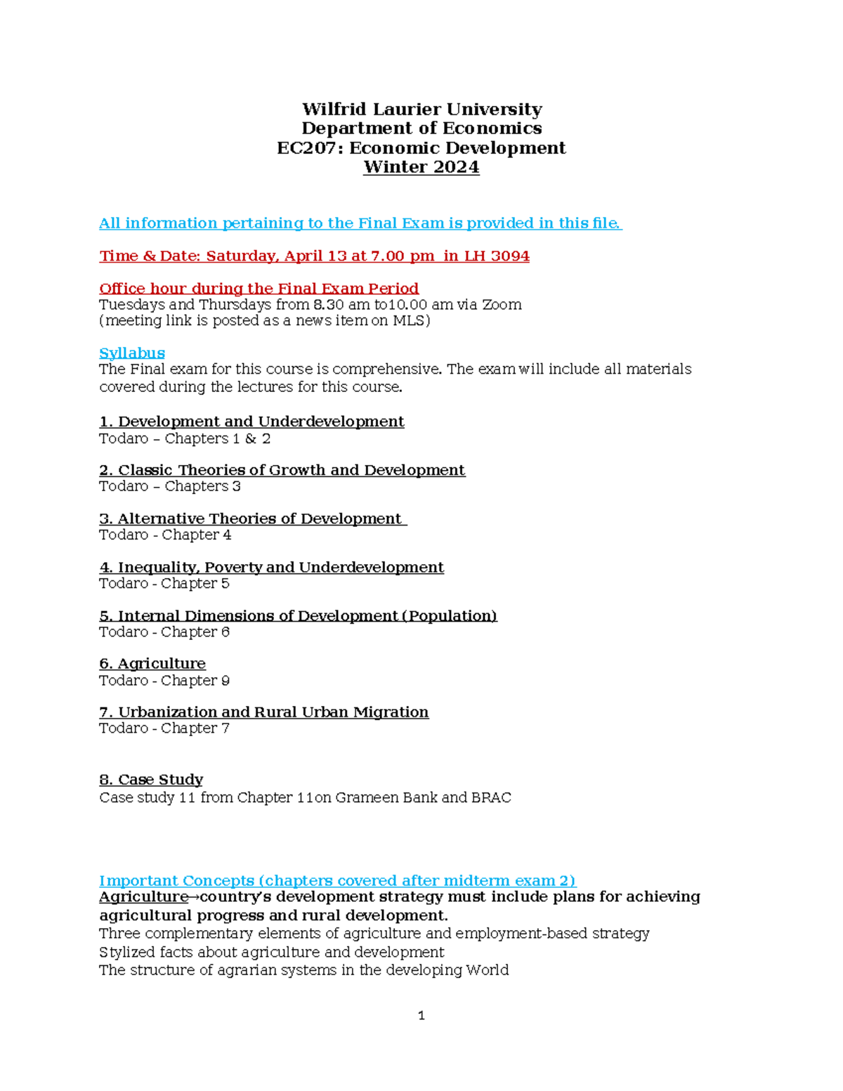 Syllabus, Procedure and Practice Questions for the Final Exam - Wilfrid Laurier University - Studocu