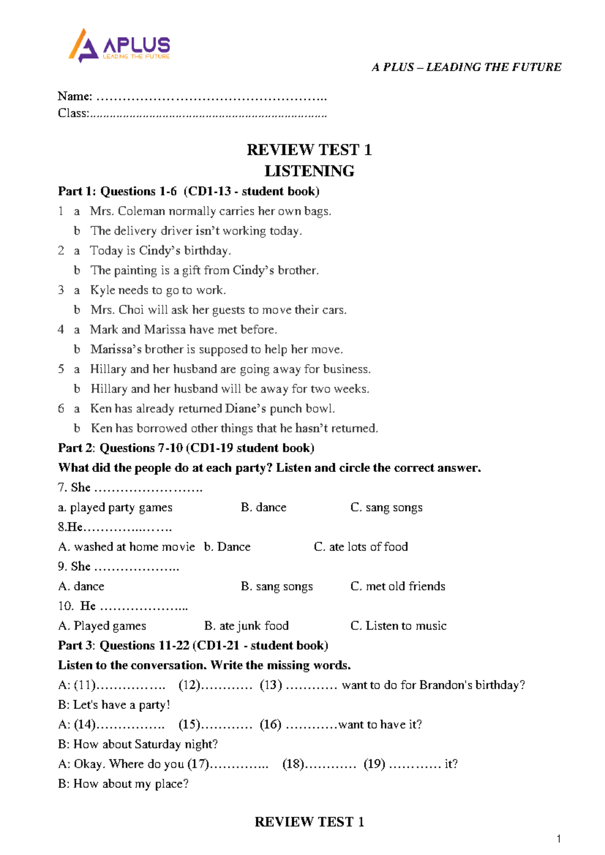Test units 1-4 developing - REVIEW TEST 1 Name: - Studocu