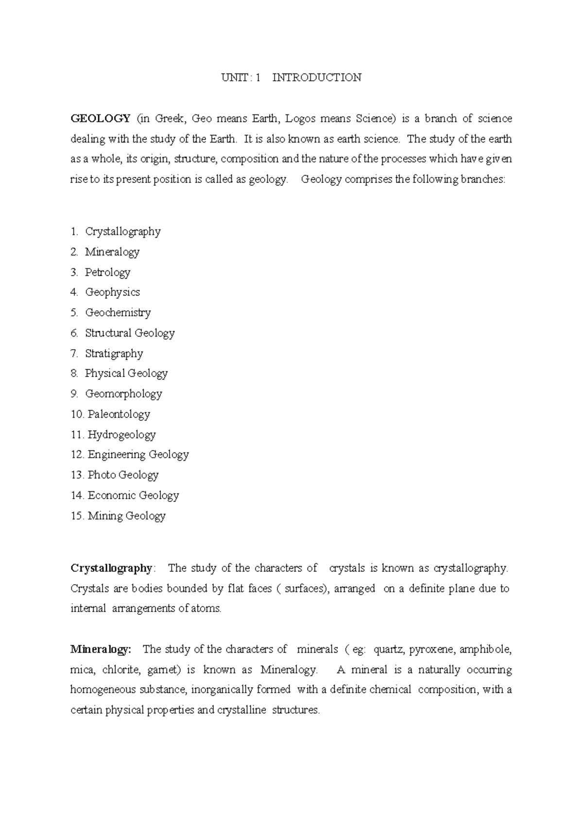 Module 1 - Engineering Geology - UNIT: 1 INTRODUCTION GEOLOGY (in Greek ...