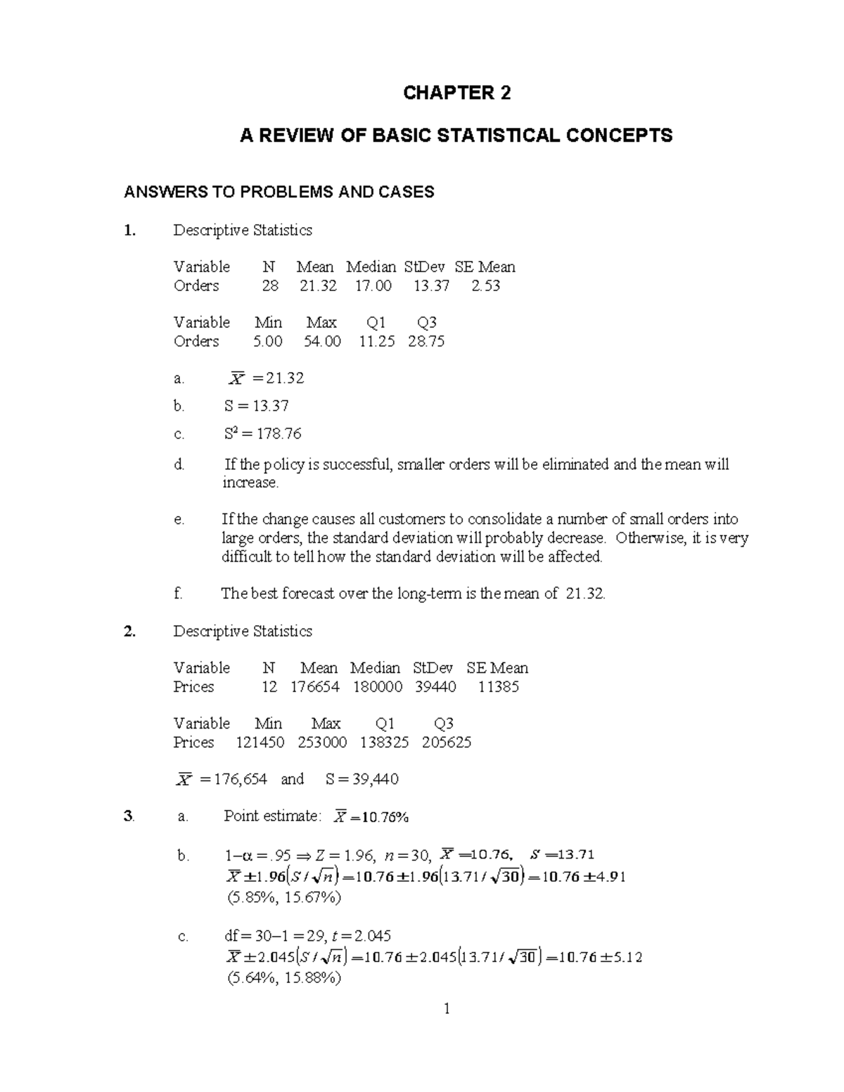 KEY - key kỹ thuật dự báo - CHAPTER 2 A REVIEW OF BASIC STATISTICAL ...