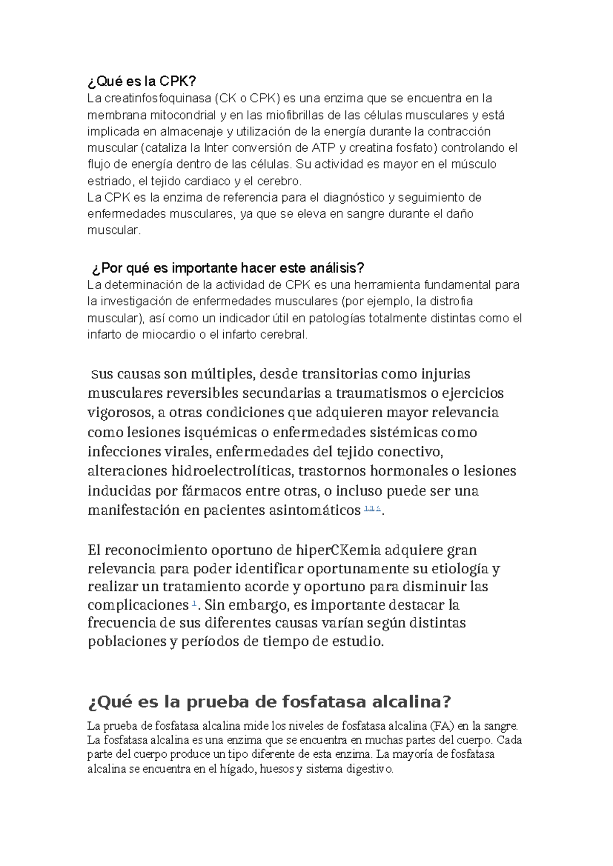 Exposicion Bioquimica - ¿Qué es la CPK? La creatinfosfoquinasa (CK o ...