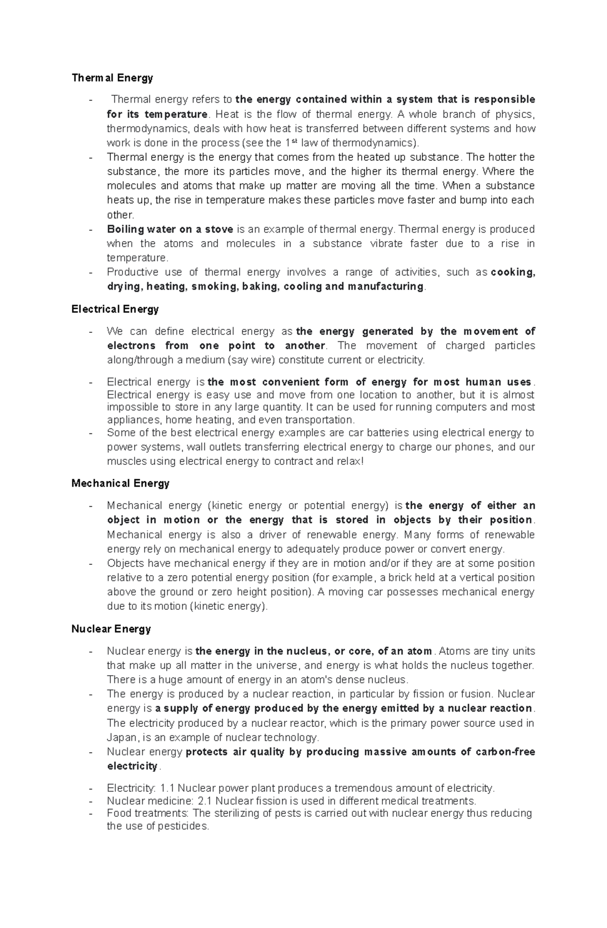 Physics assignment - energy - Thermal Energy Thermal energy refers to ...
