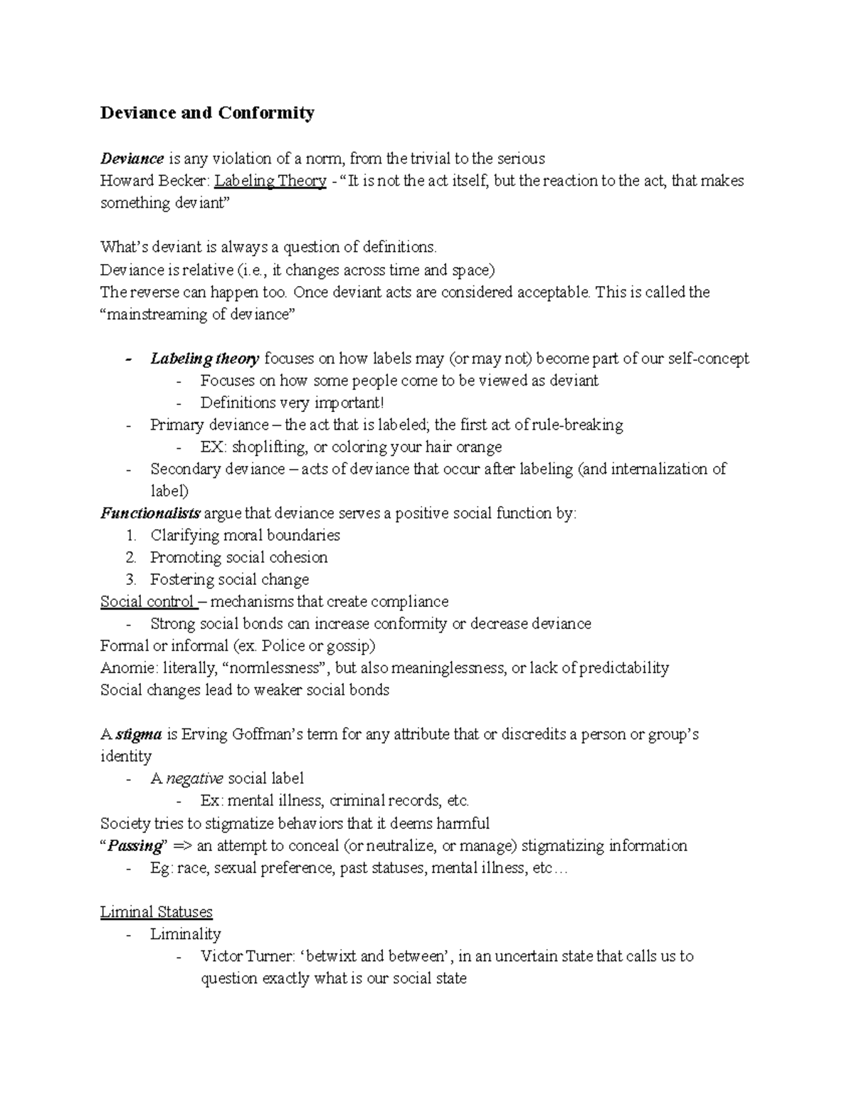 Deviance Conformity Stratification Social Class - Deviance and ...