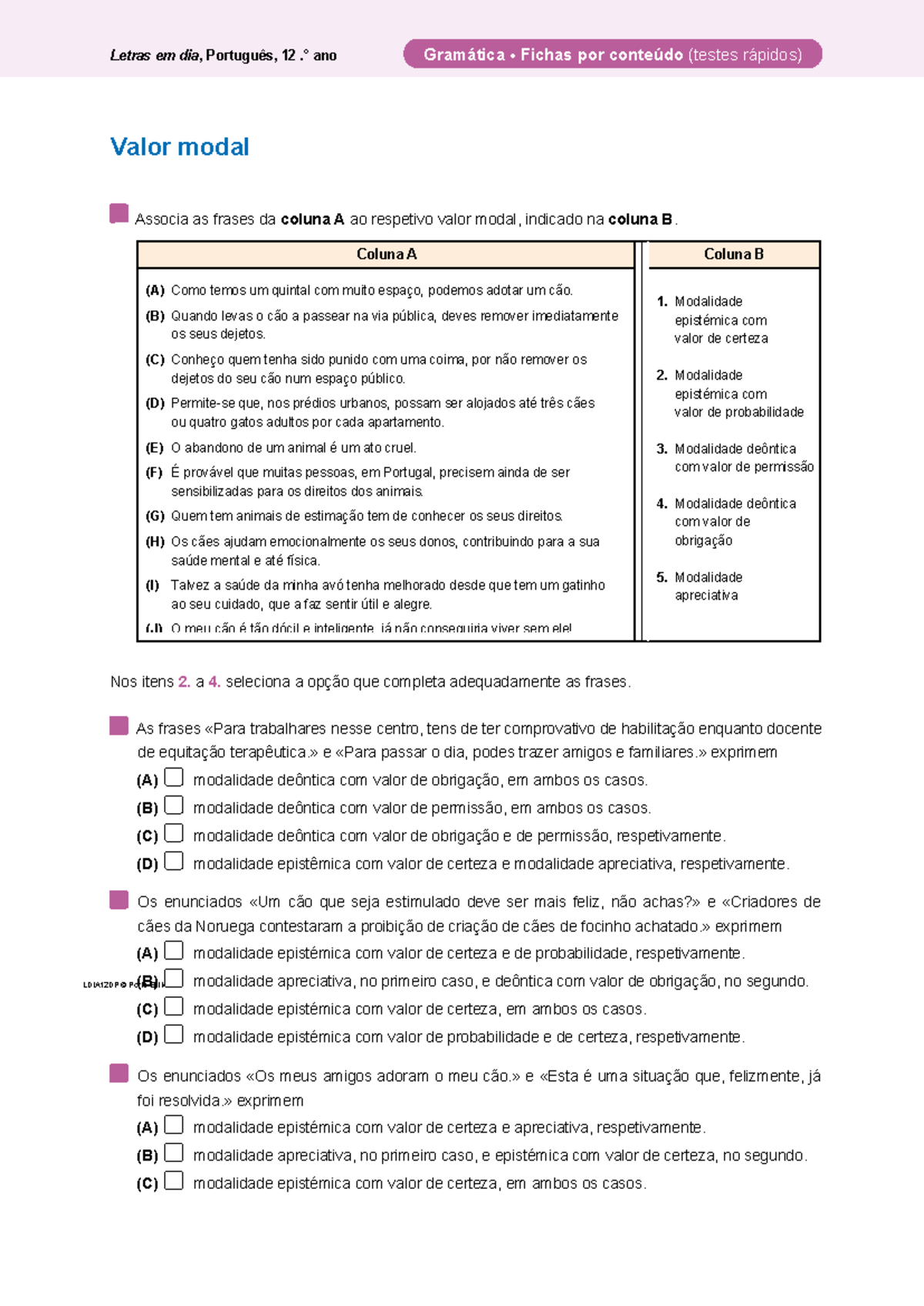 gramatica valor modal - LDIA12DP © Porto Editora Letras em dia ...