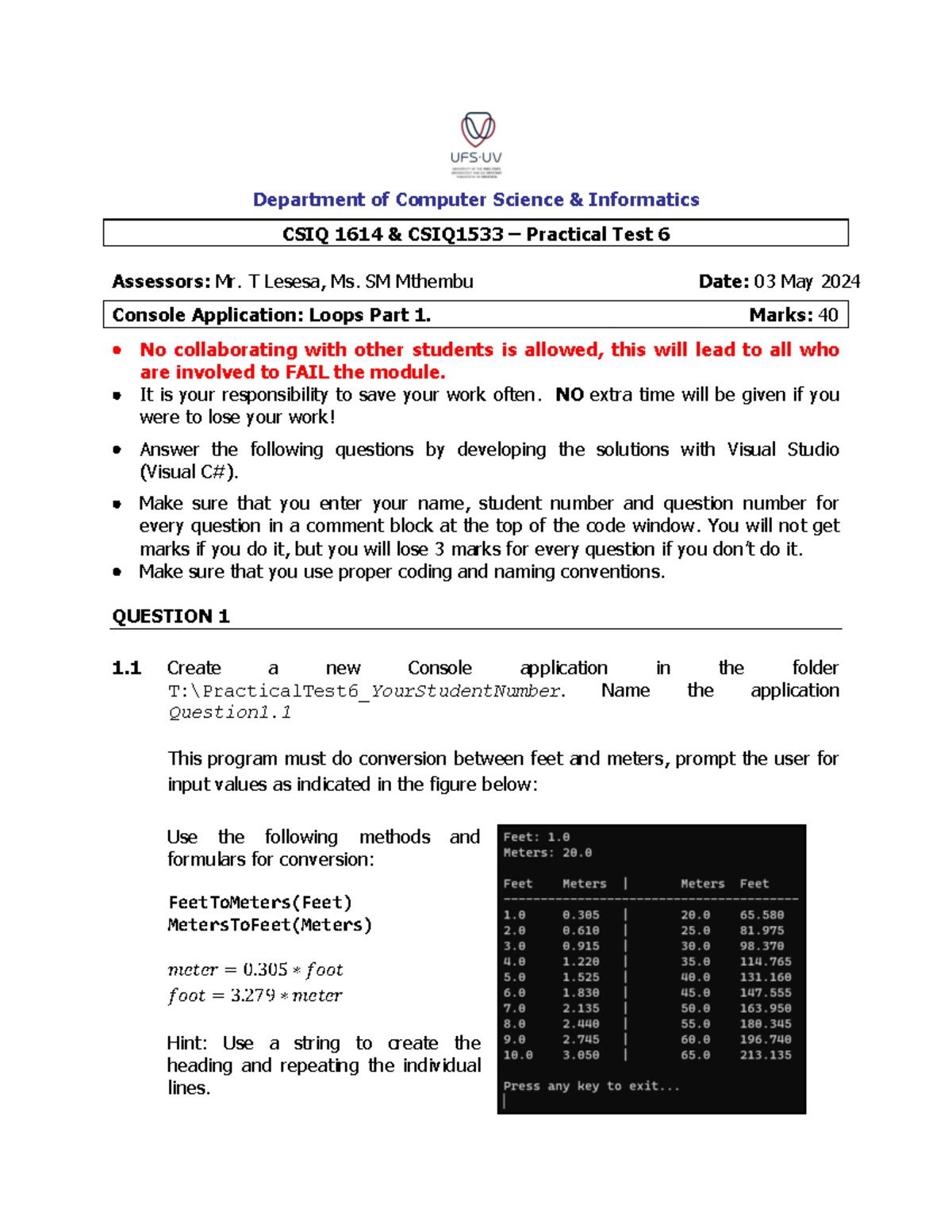Practical Test 6 - Methods and Loops - Department of Computer Science ...