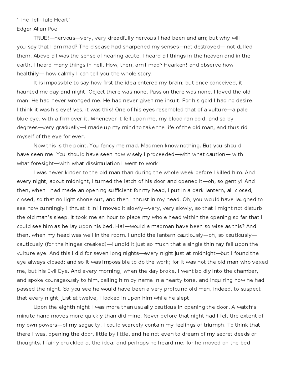 TTH Full Text - This can be very helpful - “The Tell-Tale Heart” Edgar ...