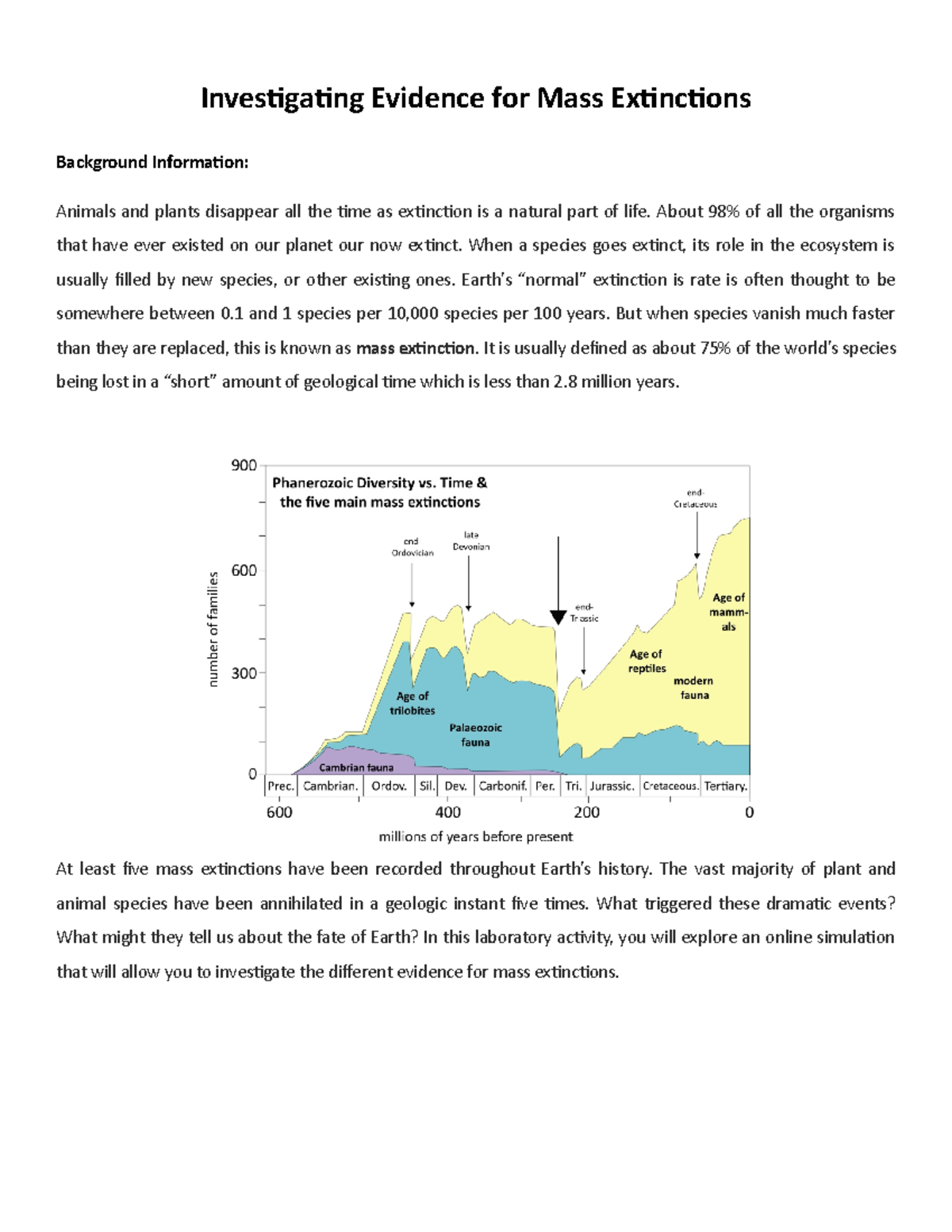 Mass Extinction Data Activity - Investigating Evidence for Mass ...