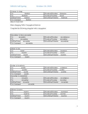 SPAN - Lecture 2 Exam 1 Study Guide - SPA 101LEC - Format Question d ...