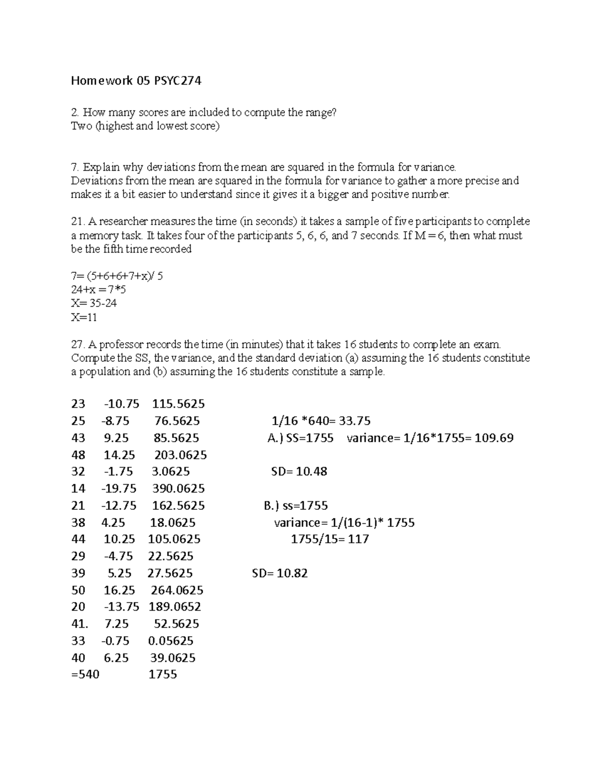 Homework 05 psyc274 - Homework 05 PSYC How many scores are included to ...