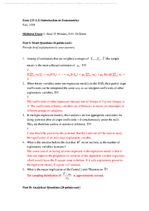 Introduction to Econometrics - ECON 3334 - Studocu