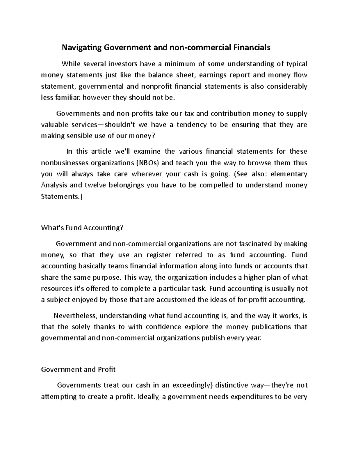 Navigating Government and non-commercial Financials - however they ...