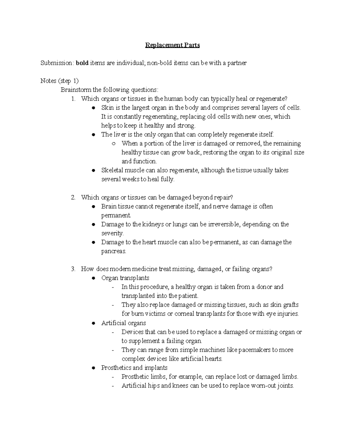 Replacement Parts - A brief explanation of the types of organs that ...