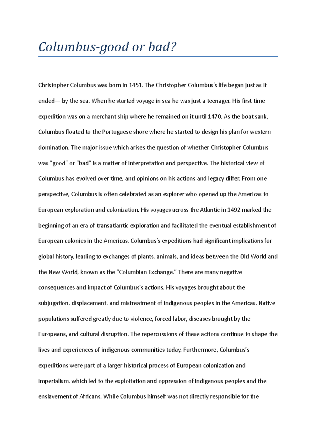 Columbus-good or bad - Vbjjj - Columbus-good or bad? Christopher ...