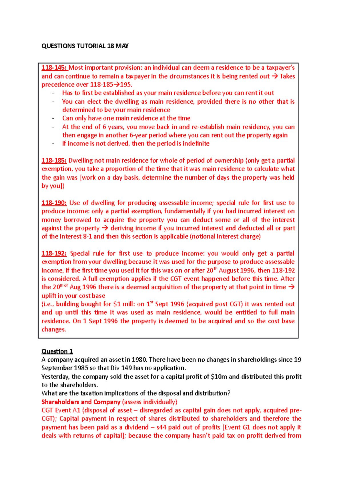 Week 11 Tute 10 - Tutor: Kalman Datt - QUESTIONS TUTORIAL 18 MAY 118 ...