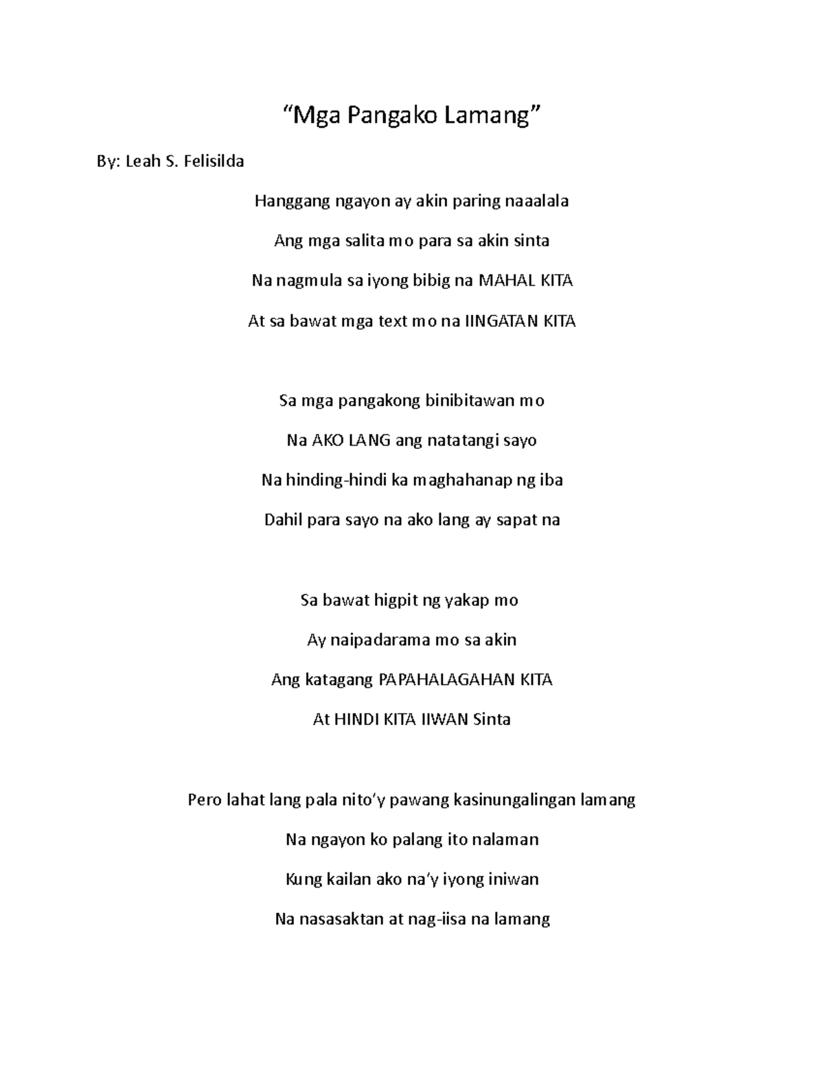 Mga Pangako Lamang - Spoken Poetry - “Mga Pangako Lamang” By: Leah S ...