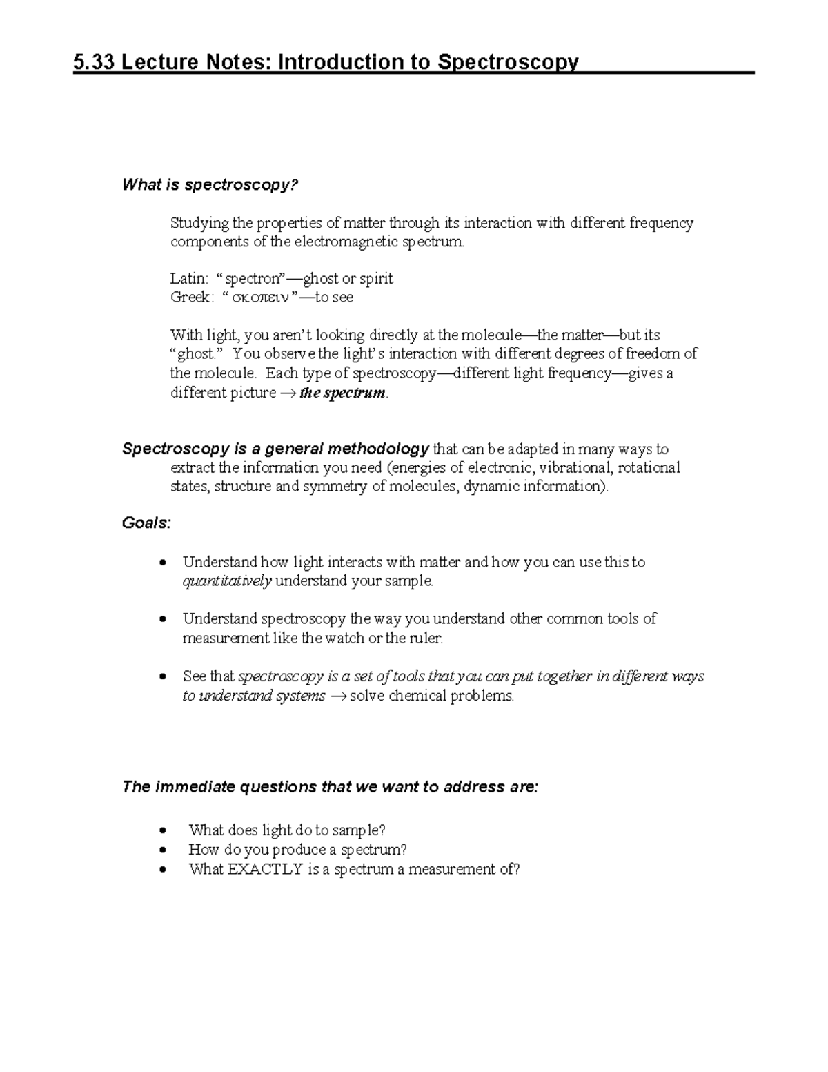 Spec1 - SPECTROSCOPY - 5 Lecture Notes: Introduction to Spectroscopy ...