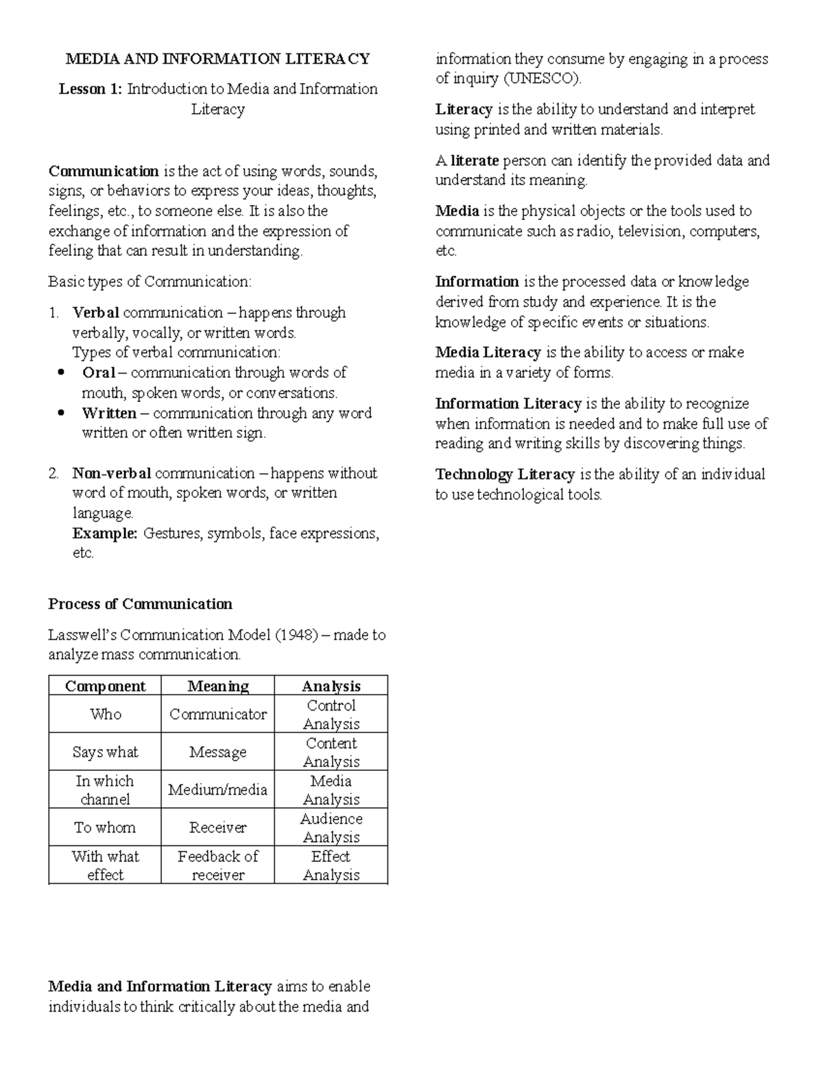 Lesson 1 - introduction to media and information literacy - MEDIA AND ...