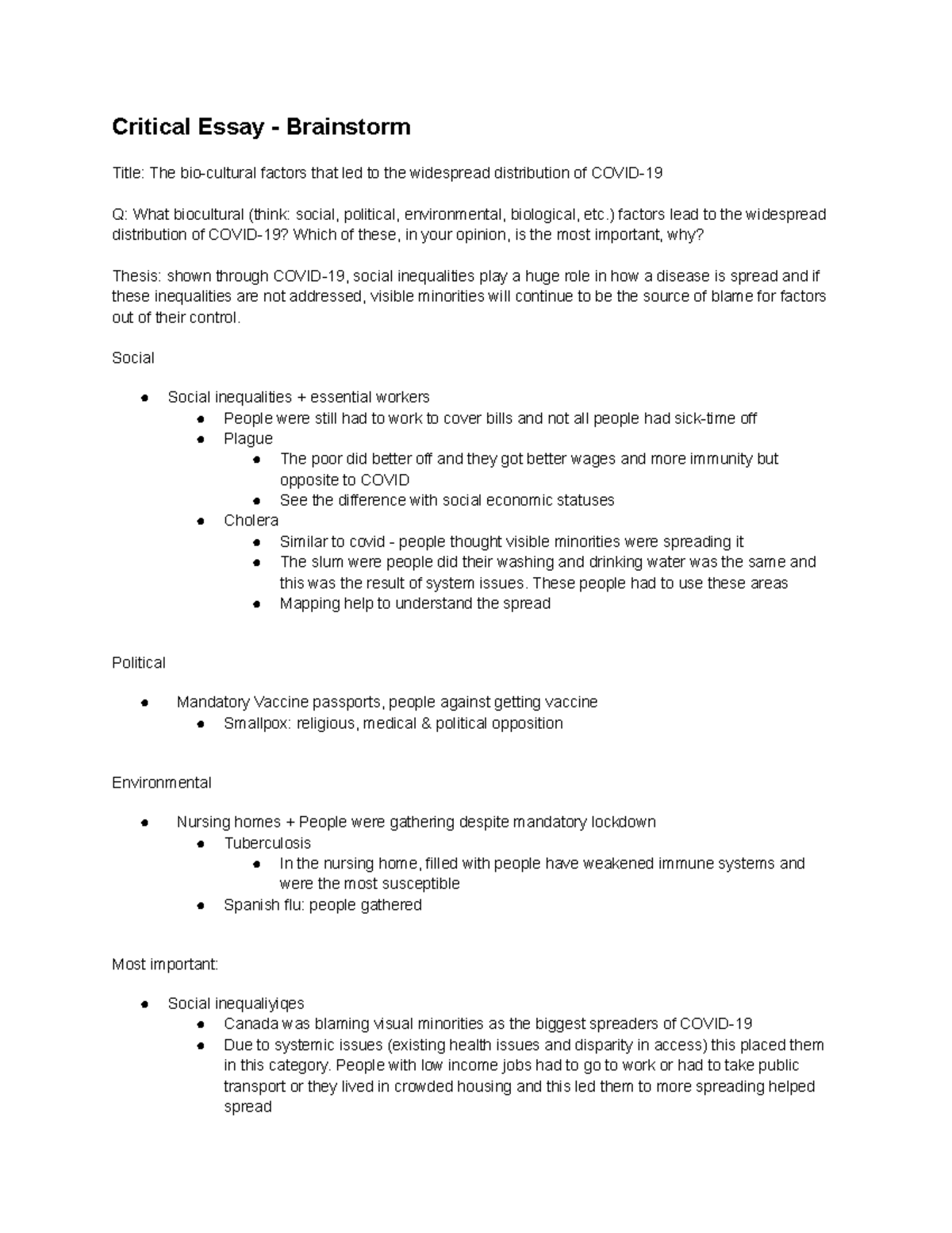 Anthrop 2U03 Brainstorm - Critical Essay - Brainstorm Title: The bio ...