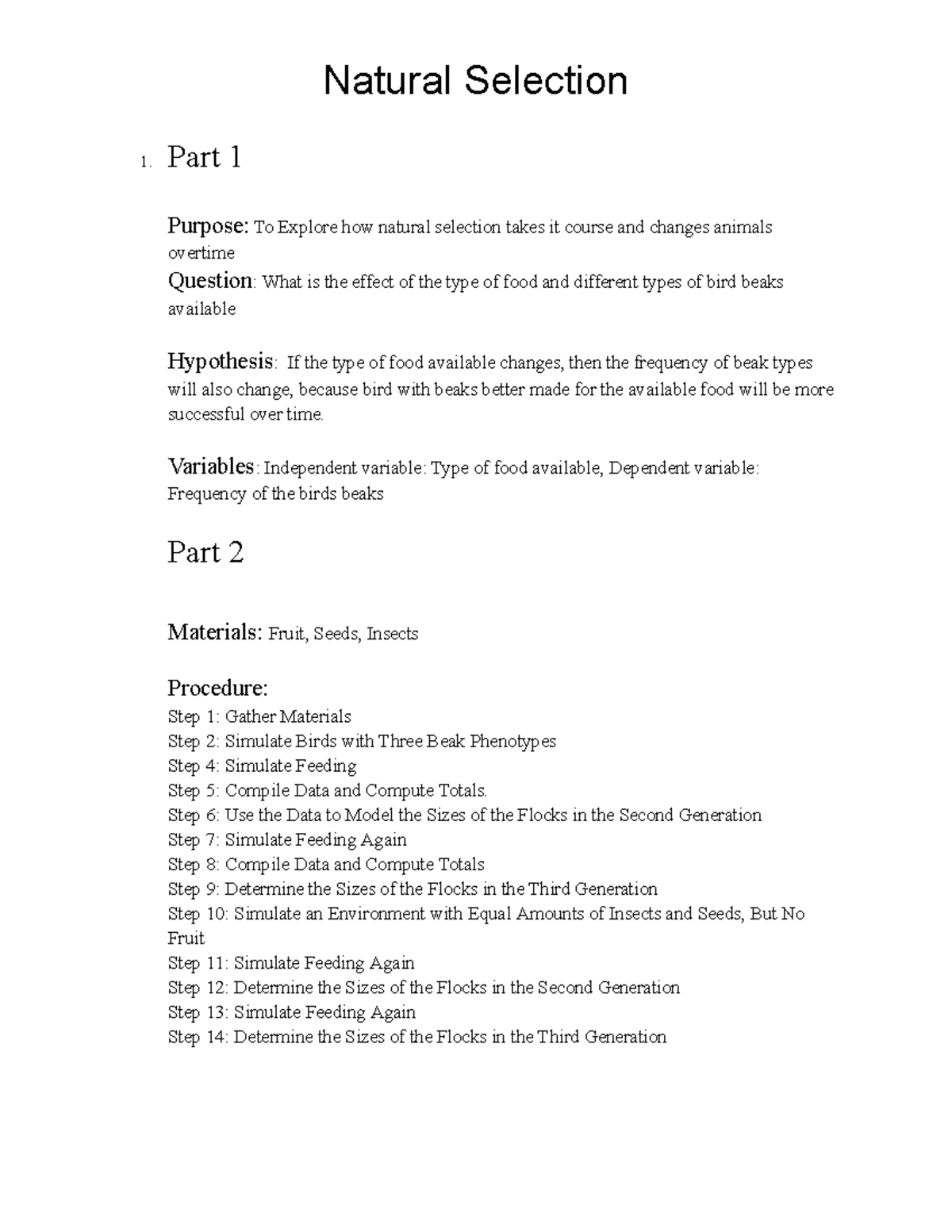 Nat Sec Report 23/24 for Biology got 100% - Natural Selection 1. Part 1 ...