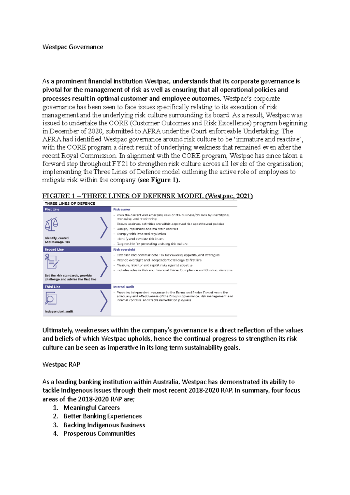 Corporate finance report - Westpac Governance As a prominent financial ...