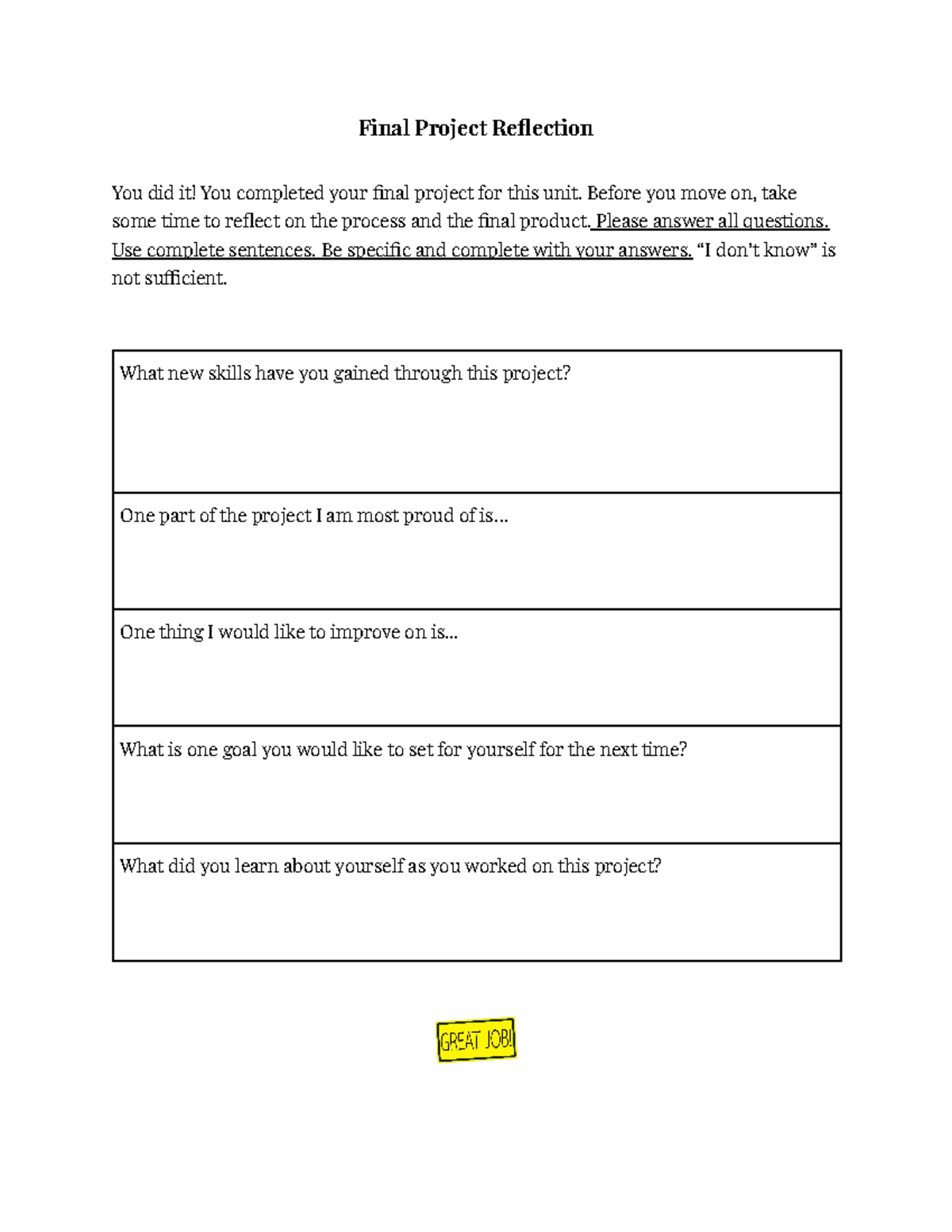 F Final Project Reflection - Final Project Reflection You did it! You ...