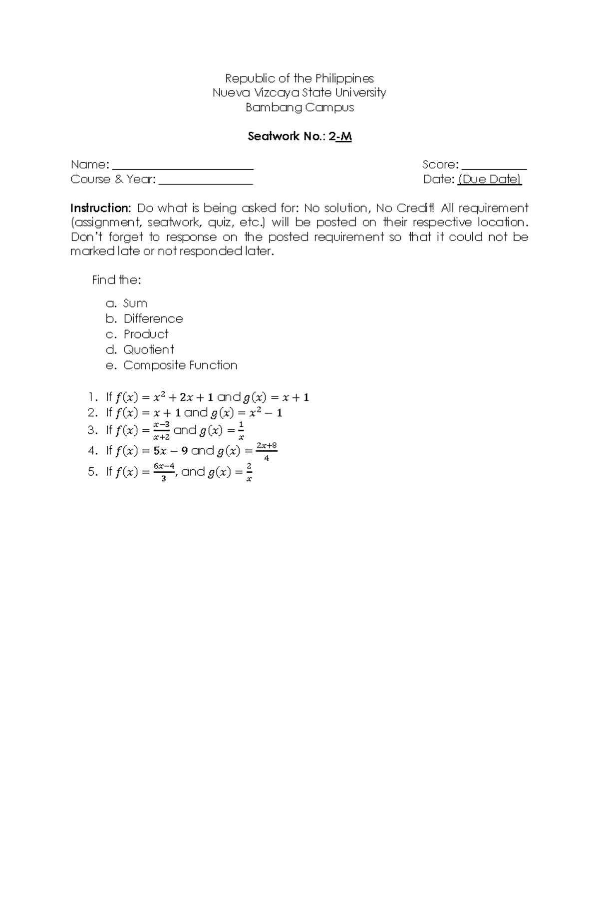 Differential Calculus Sw 2 M Republic Of The Philippines Nueva