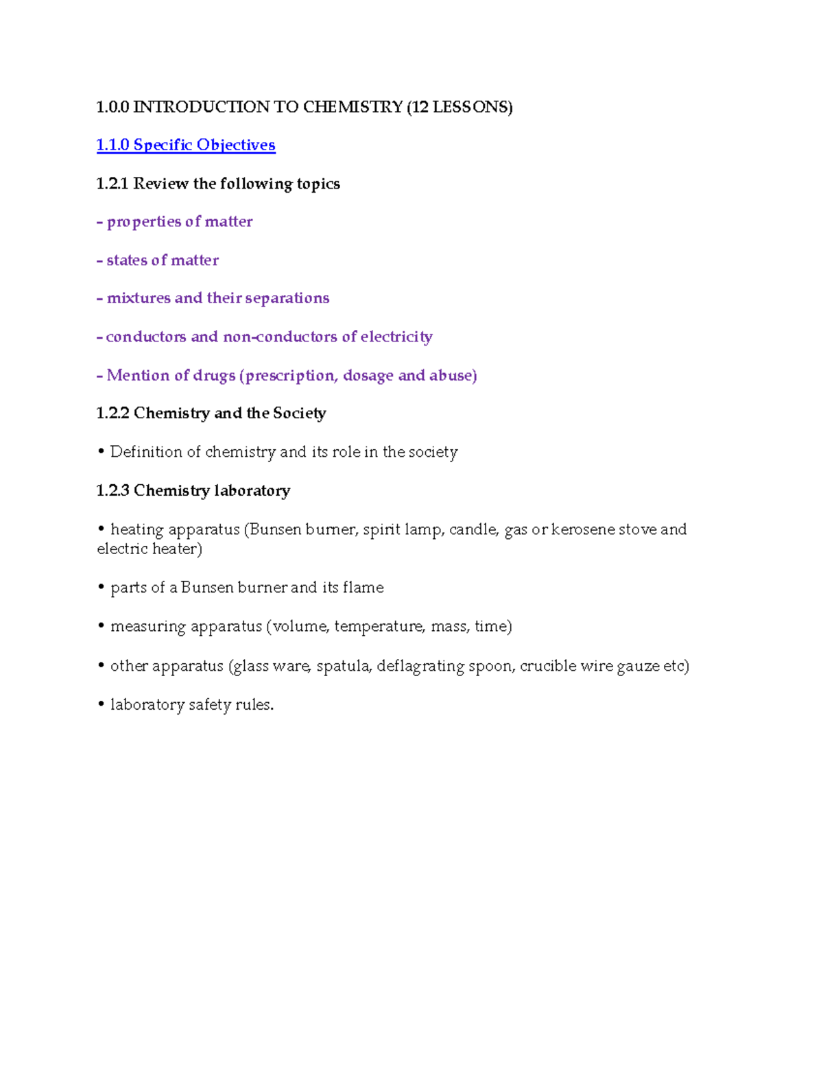 KCSE FORM 1 Chemistry Notes - 1.0 INTRODUCTION TO CHEMISTRY (12 LESSONS ...