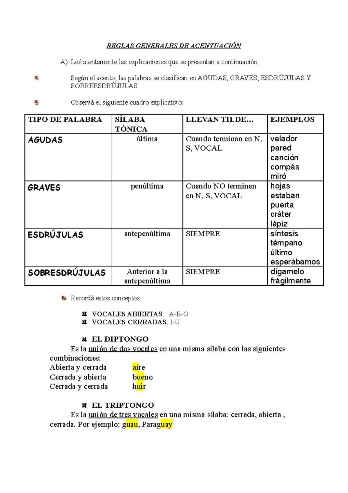 Reglas generales de acentuacion - REGLAS GENERALES DE ACENTUACIÓN A ...