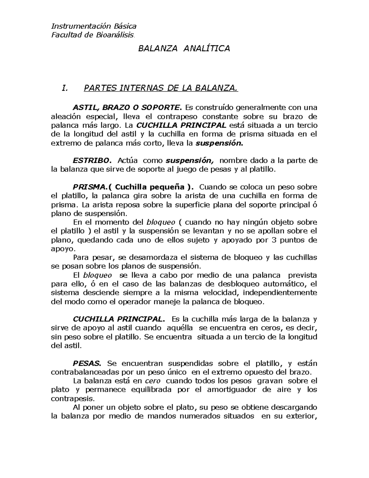 Balanza analitica partes internas y externas - Instrumentación Básica ...