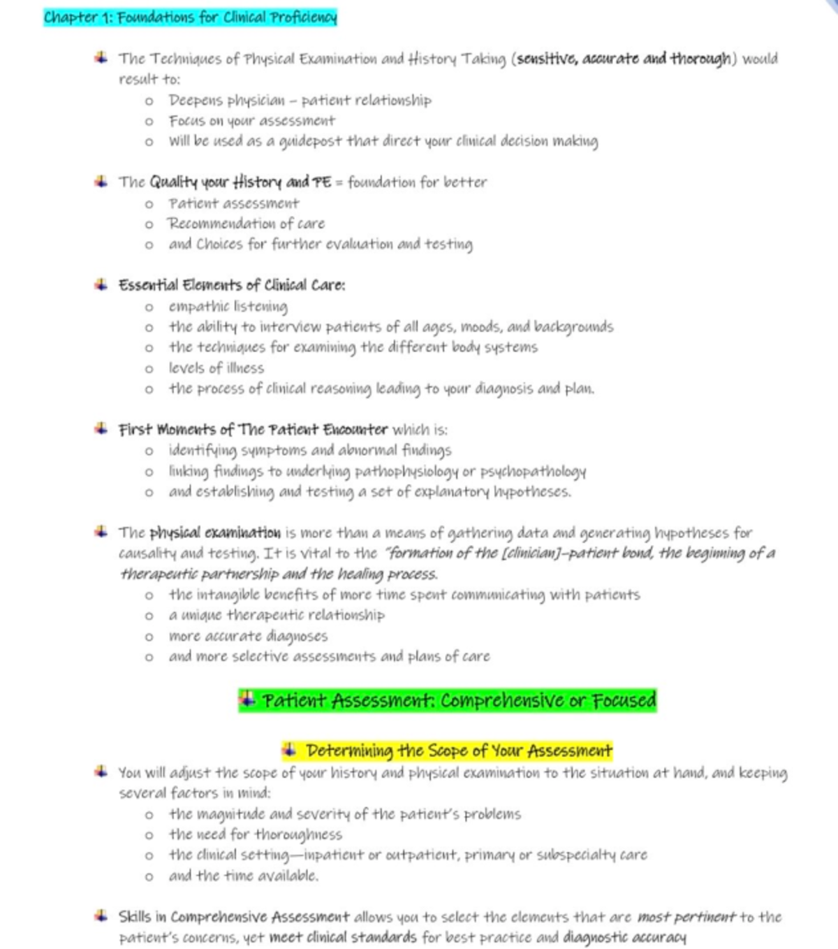 Physical Examination Summary - Natural Sciences and Medicine - Studocu