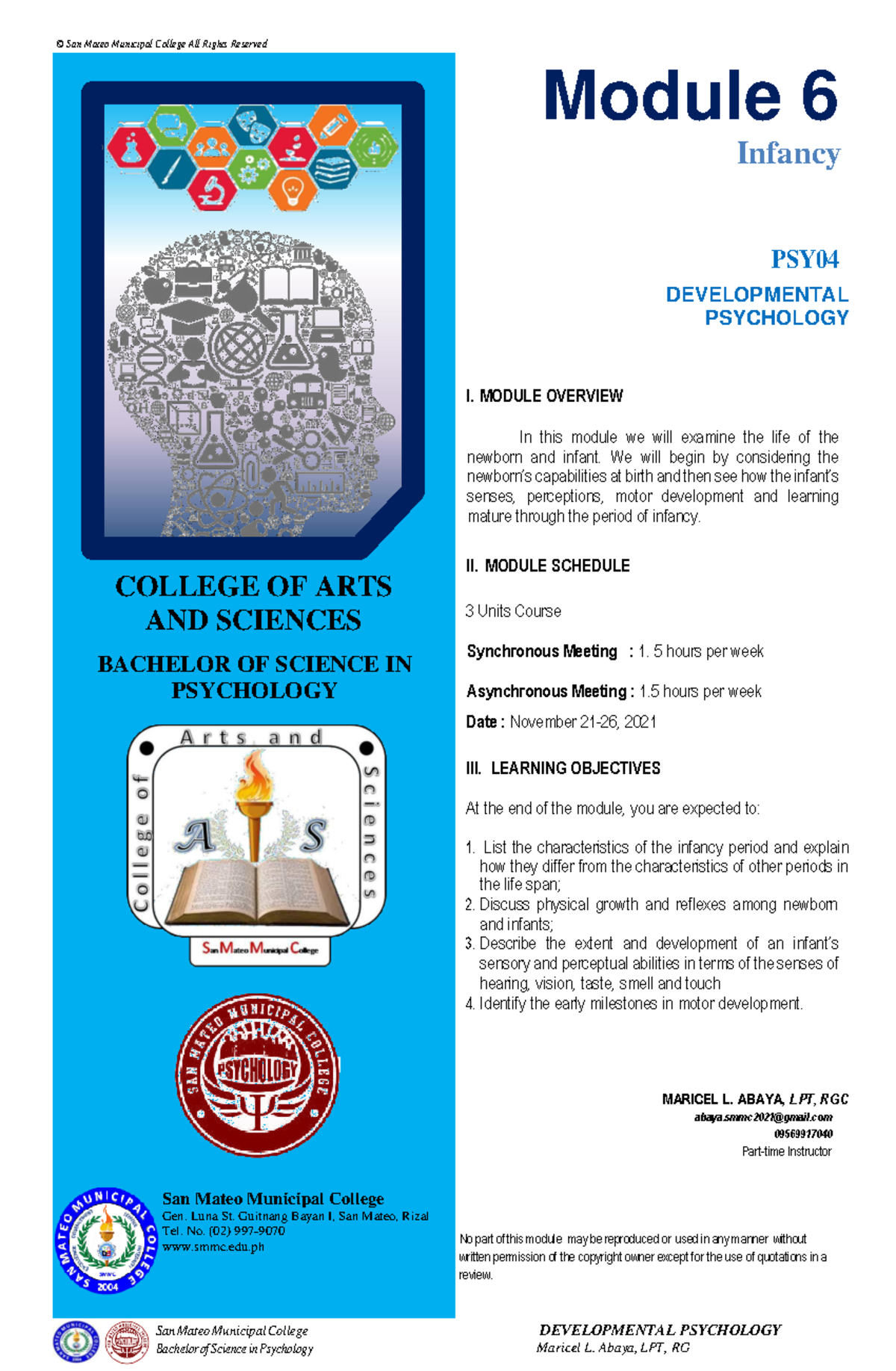 Module-6- PSY04- Infancy - San Mateo Municipal College DEVELOPMENTAL ...