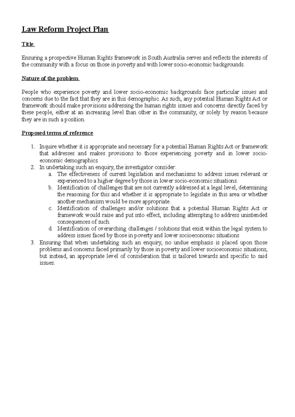 Law Reform Project Plan - LAWS 4017 - UniSA - Studocu