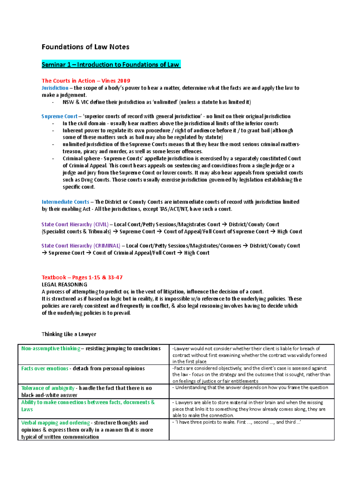 FOL Notes - Foundations of Law Notes Seminar 1 – Introduction to ...