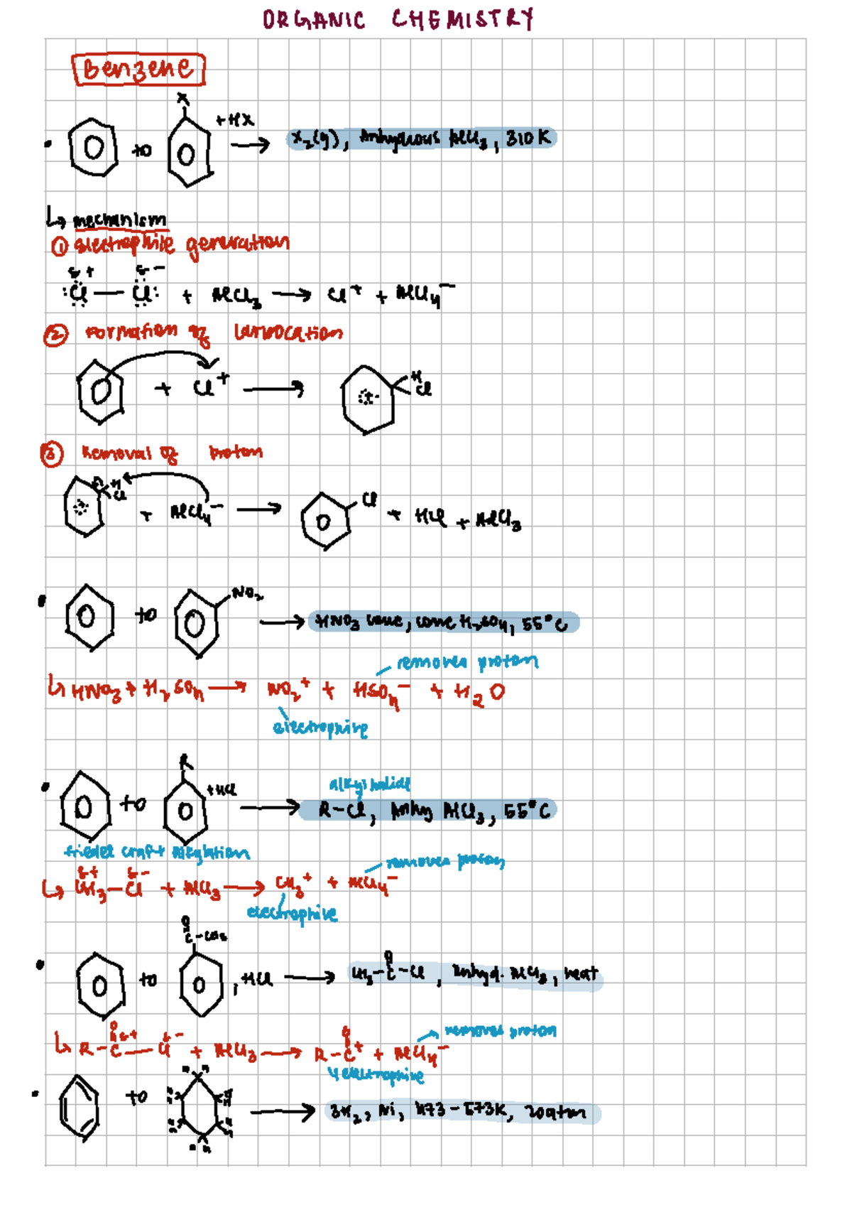 Organic CHEM - chemistry a level - ORGANIC CHEMISTRY Benzene x HX O to ...
