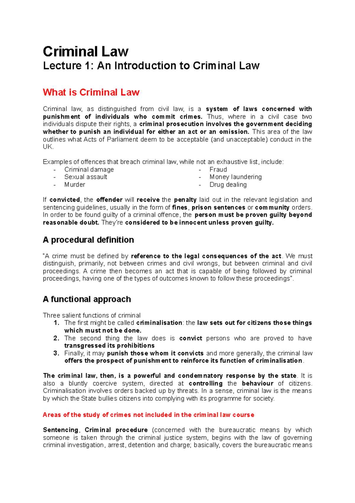 Lecture 1: Introduction to Criminal Law - Criminal Law Lecture 1: An ...