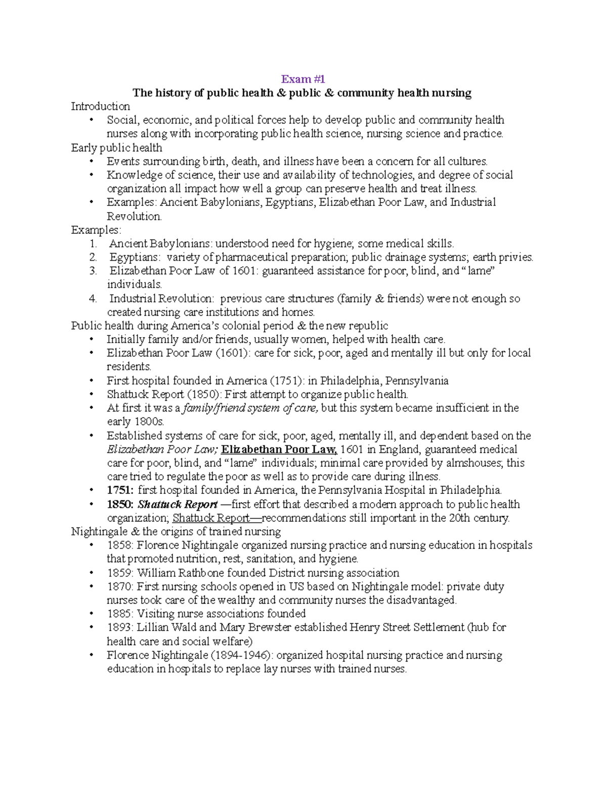 Population health exam 1 - Exam # The history of public health & public ...