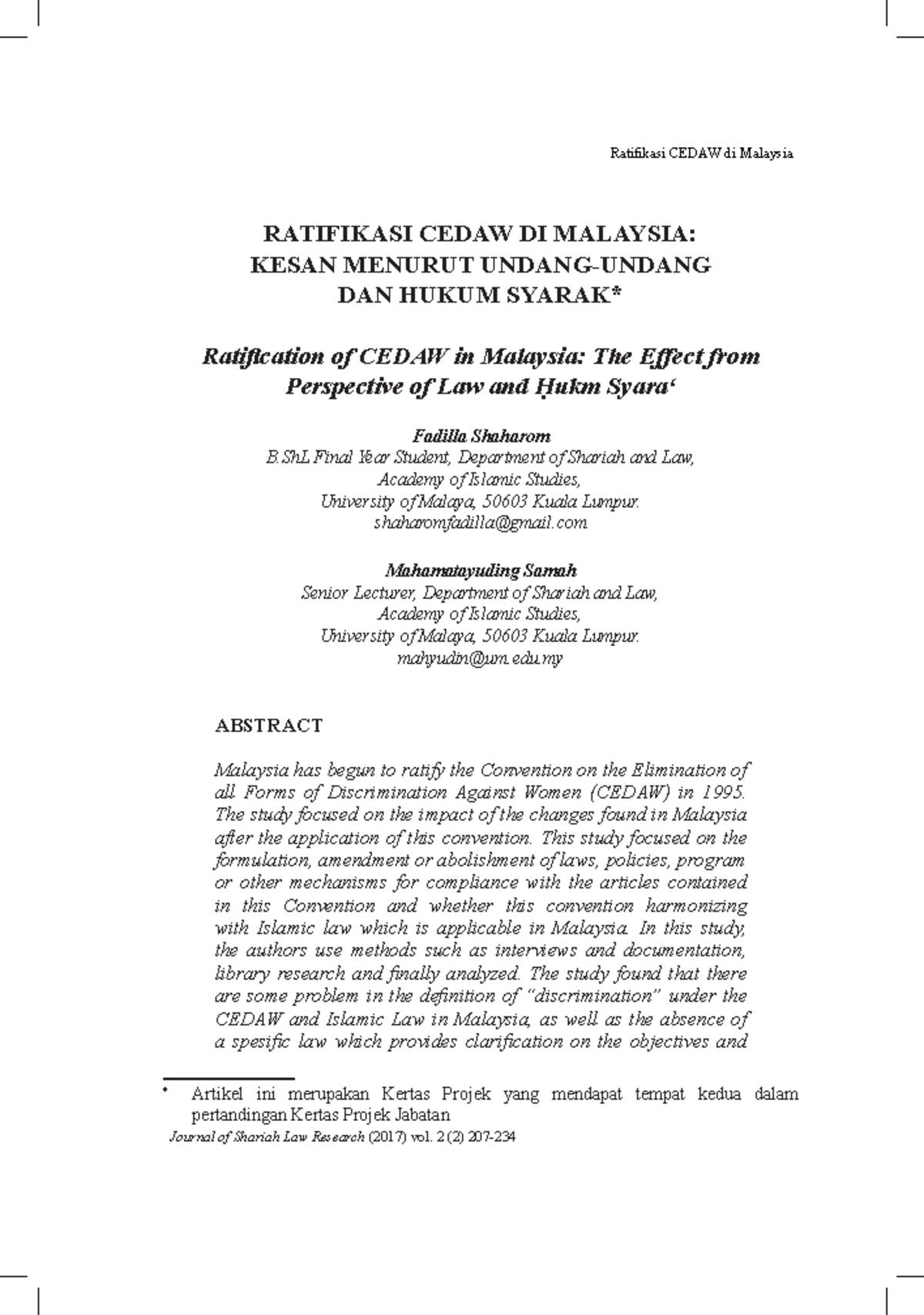 Ratifikasi Cedaw di Malaysia - Ratifikasi CEDAW di Malaysia Journal of ...