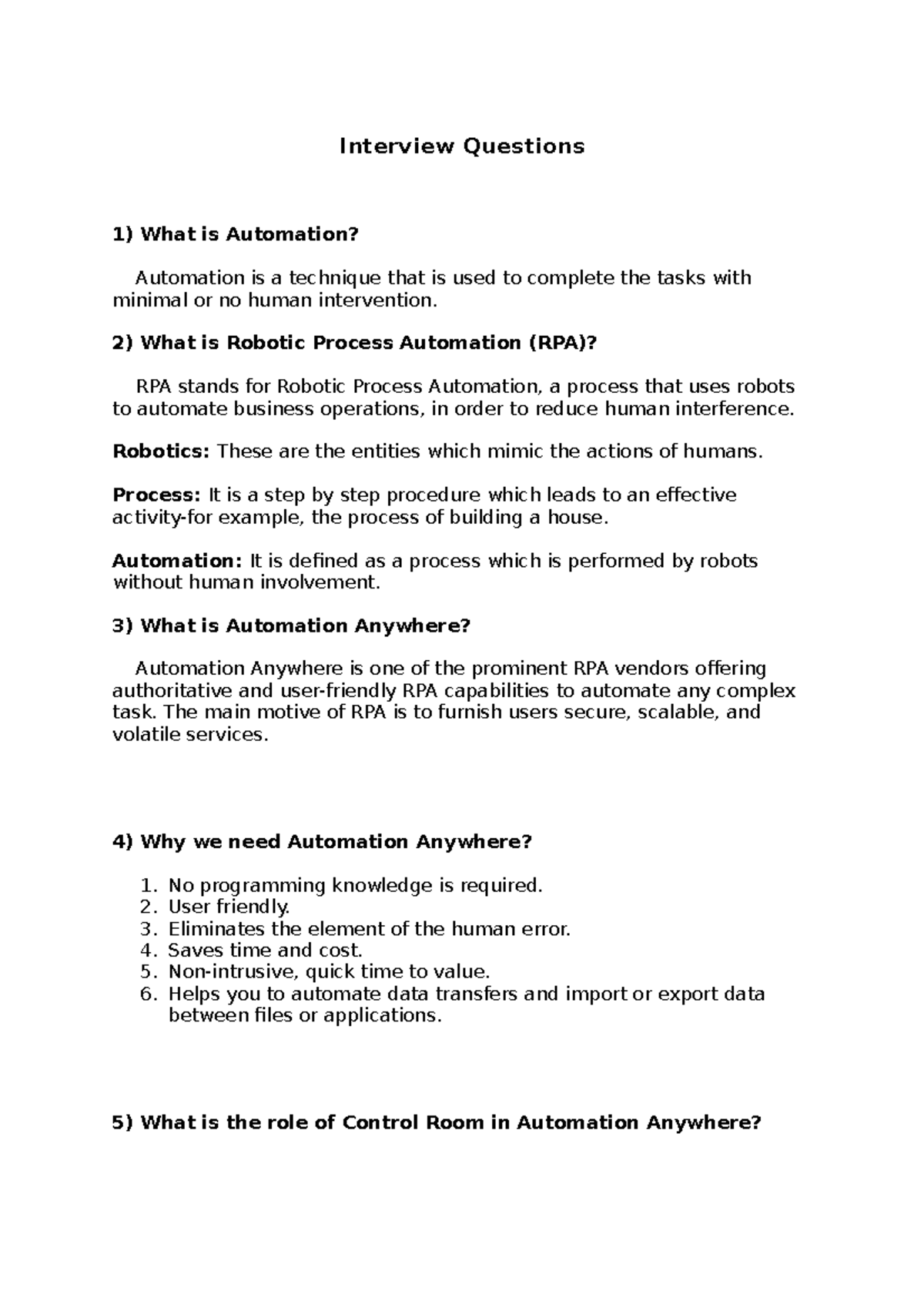 Interview Questions - Interview Questions What is Automation ...
