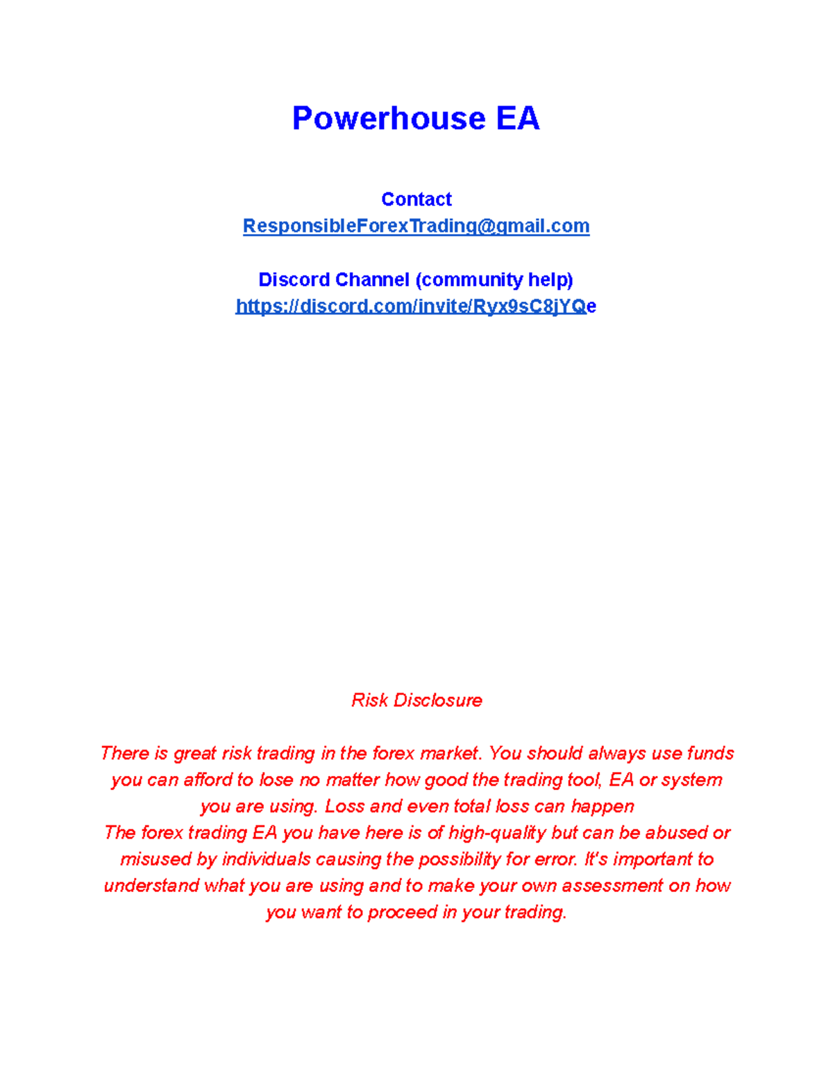 Powerhouse EA V1.16 Manual - Powerhouse EA Contact ...